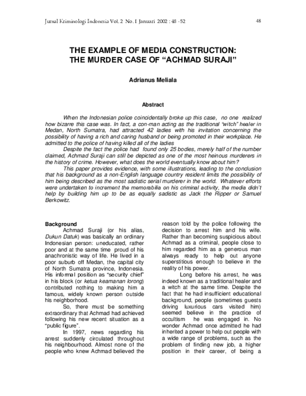 (PDF) The Example of Media Construction: The Murder Case of “Achmad Suraji”