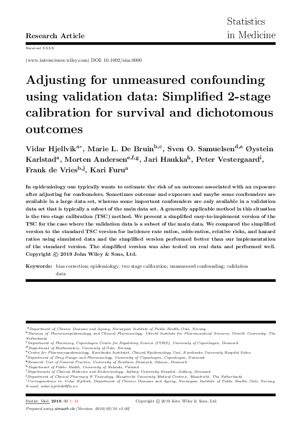 (PDF) Adjusting for unmeasured confounding using validation data: Simplified two-stage ...
