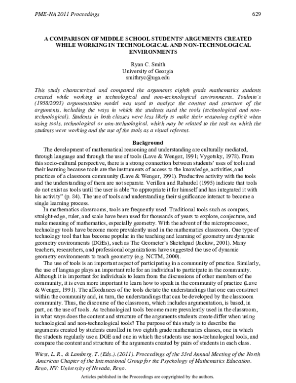 (PDF) A Comparison of Middle School Students' Arguments Created While ...