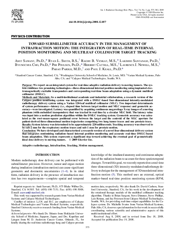 (PDF) Toward Submillimeter Accuracy in the Management of Intrafraction ...