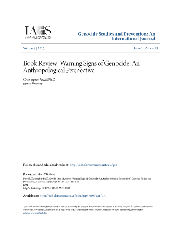 (PDF) Book Review: Warning Signs of Genocide: An Anthropological ...