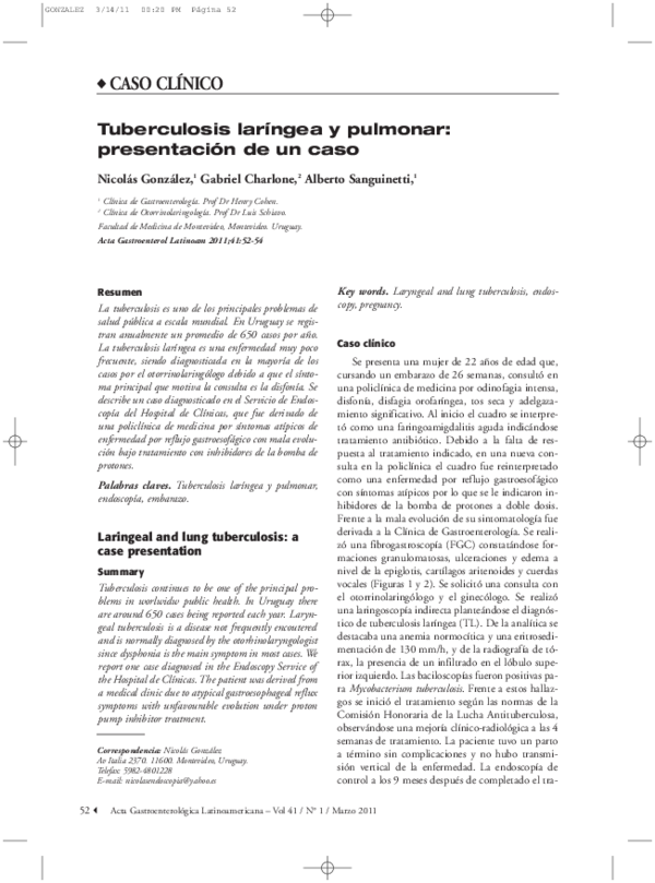 (PDF) Tuberculosis laríngea y pulmonar: presentación de un caso
