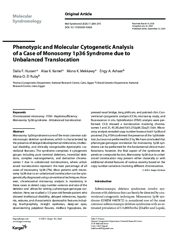 (PDF) Phenotypic and Molecular Cytogenetic Analysis of a Case of ...