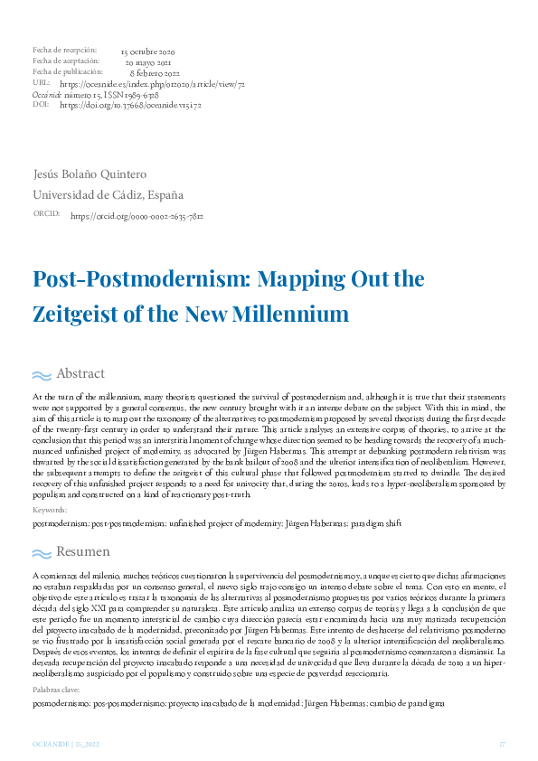 (PDF) Post-Postmodernism: Mapping Out the Zeitgeist of the New Millennium