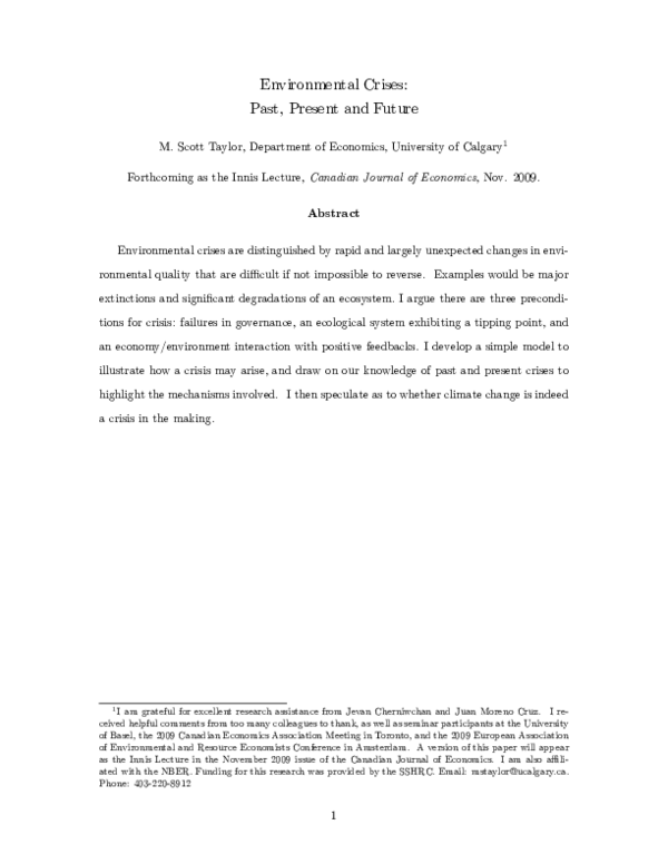 (PDF) Environmental Crises: Past, Present and Future
