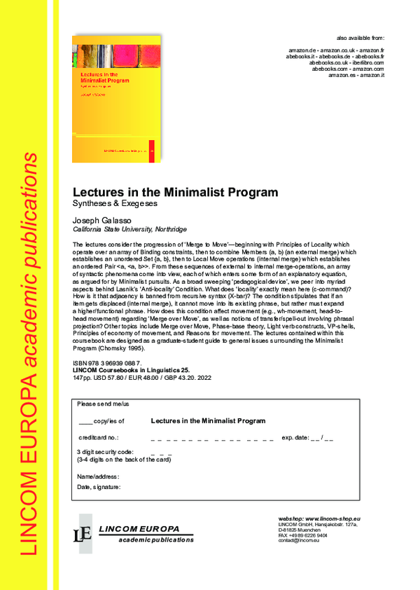 (PDF) Lectures in the Minimalist Program: Exegeses & Syntheses of the ...