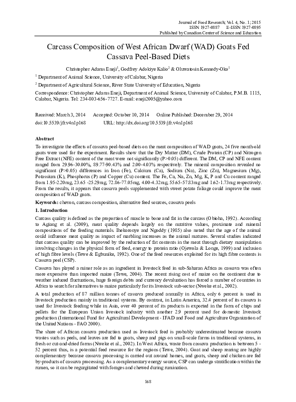 (PDF) Carcass Composition of West African Dwarf (WAD) Goats Fed