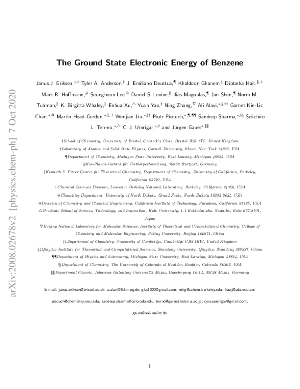 (PDF) The Ground State Electronic Energy of Benzene
