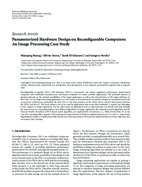 (PDF) Parameterized hardware design on reconfigurable computers: An image registration case study