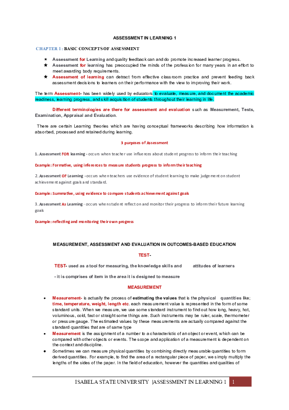 (DOC) ASSESSMENT in LEARNING 1 MODULE