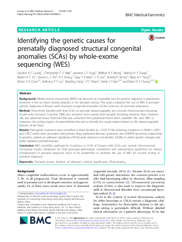 (PDF) Identifying the genetic causes for prenatally diagnosed ...