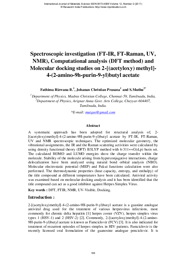 (PDF) Spectroscopic investigation ( FTIR , FT-Raman , UV , NMR ) , Computational analysis ( DFT ...
