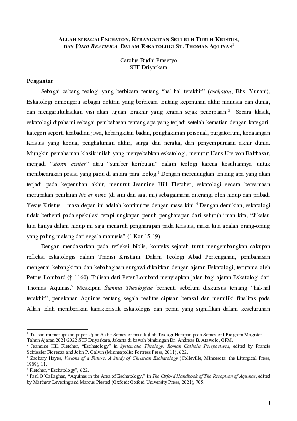 (DOC) Allah sebagai Eschaton, Kebangkitan Seluruh Tubuh Kristus, dan ...