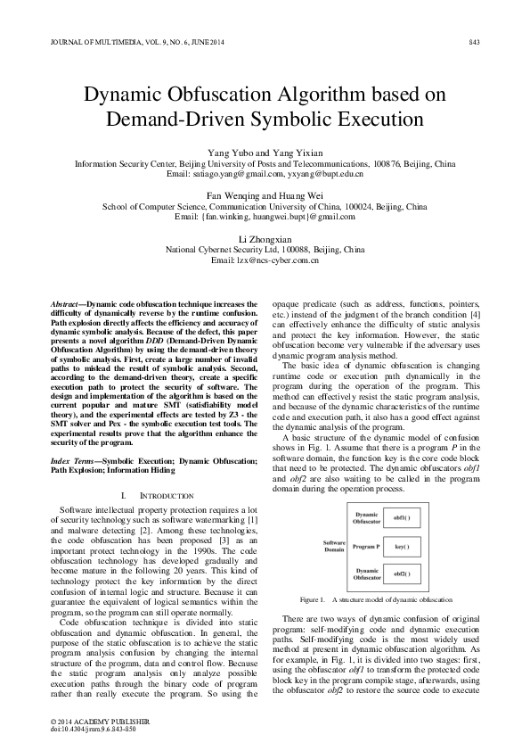(PDF) Dynamic Obfuscation Algorithm based on Demand-Driven Symbolic Execution | Zhong-xian Li ...