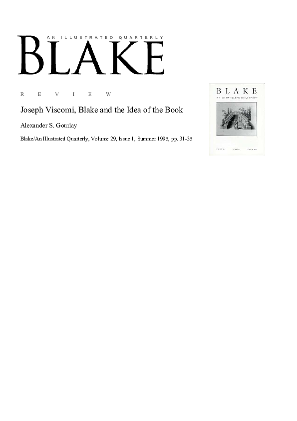 (PDF) Joseph Viscomi, Blake and the Idea of the Book