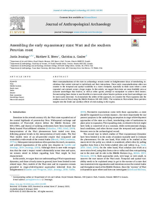 (PDF) 2022, Justin Jennings, Matthew Biwer, and Christina Conlee ...