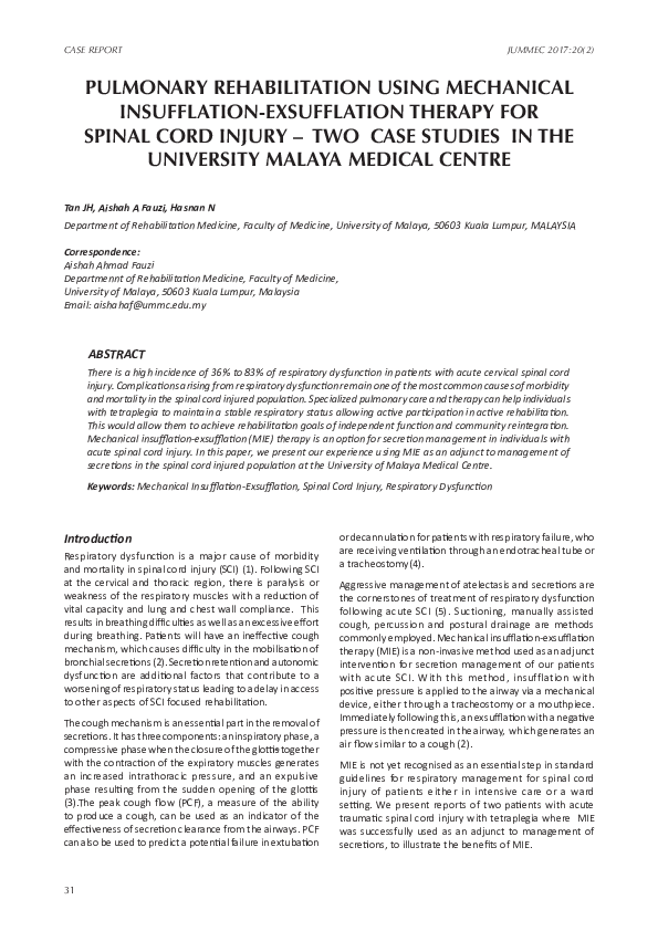(PDF) Pulmonary Rehabilitation Using Mechanical Insufflation ...
