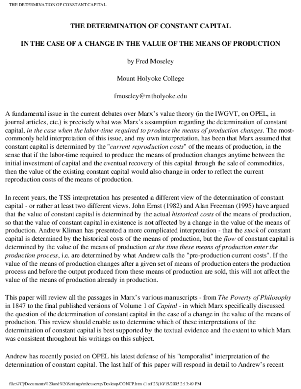 (PDF) THE DETERMINATION OF CONSTANT CAPITAL THE DETERMINATION OF ...
