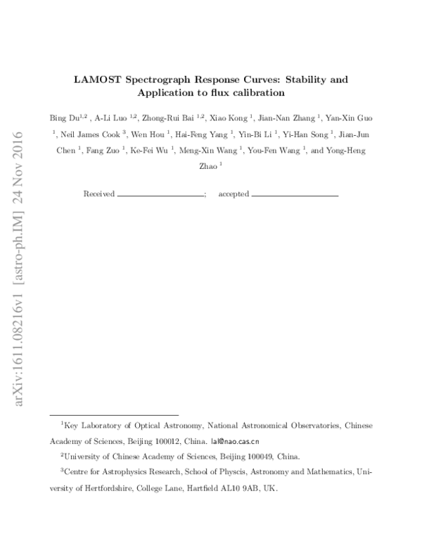 (PDF) Lamost Spectrograph Response Curves: Stability and Application to ...