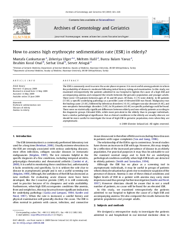(PDF) How to assess high erythrocyte sedimentation rate (ESR) in elderly?