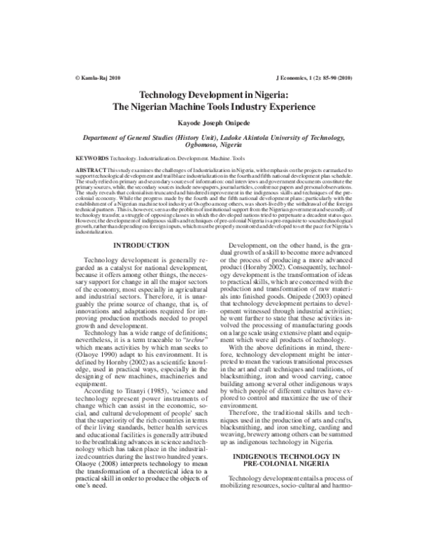 (PDF) Technology Development in Nigeria: The Nigerian Machine Tools ...