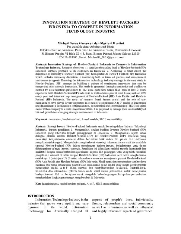 (PDF) Innovation Strategy of Hewlett-Packard Indonesia to Compete in ...