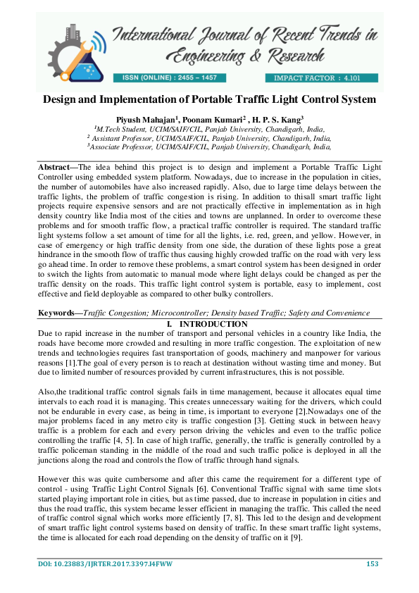 (PDF) Design and Implementation of Portable Traffic Light Control System