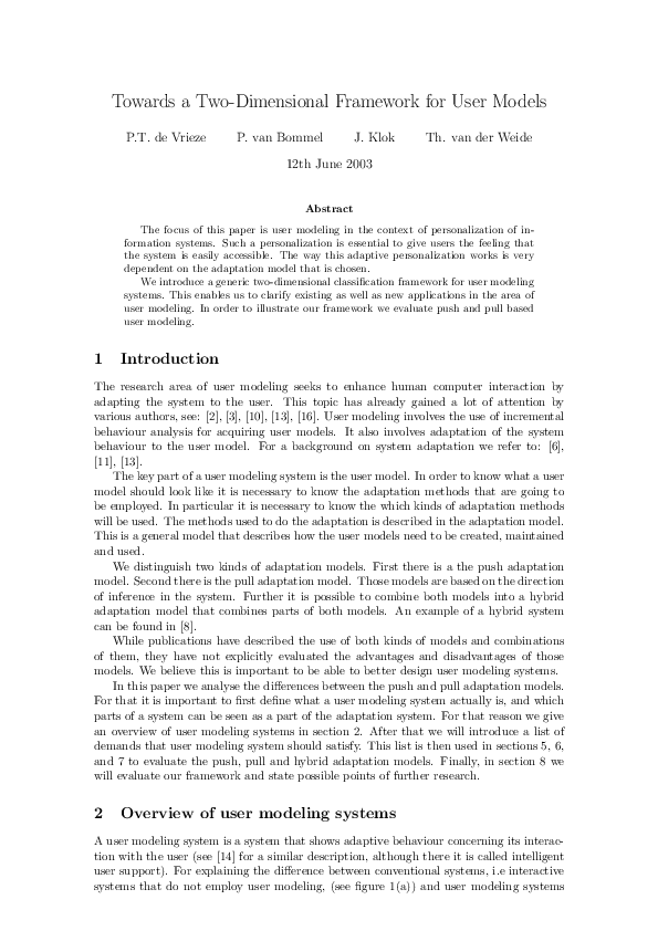 (PDF) Towards a two-dimensional framework for user models