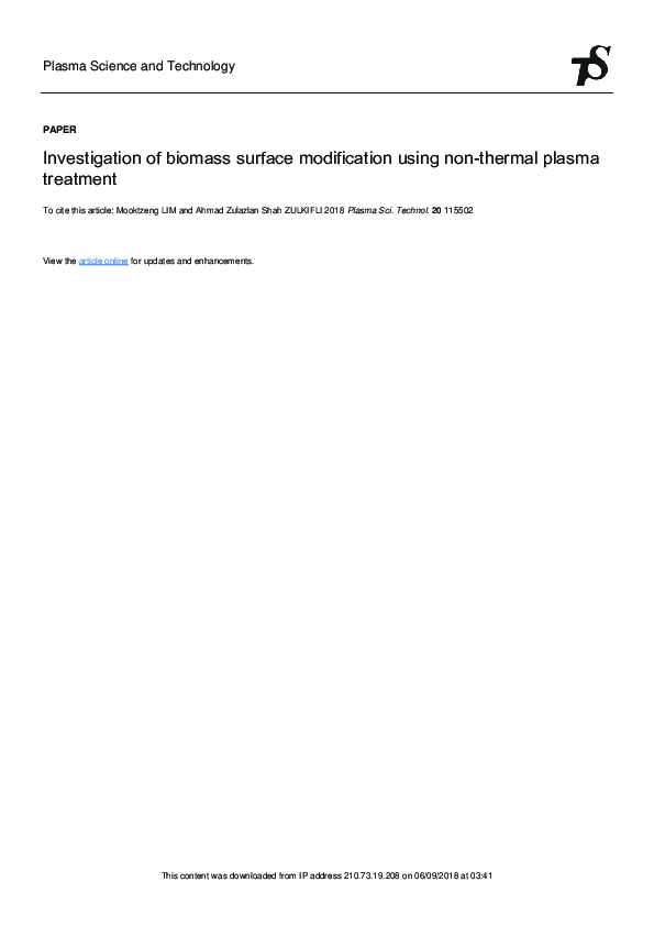 (PDF) Investigation of biomass surface modification using non-thermal ...