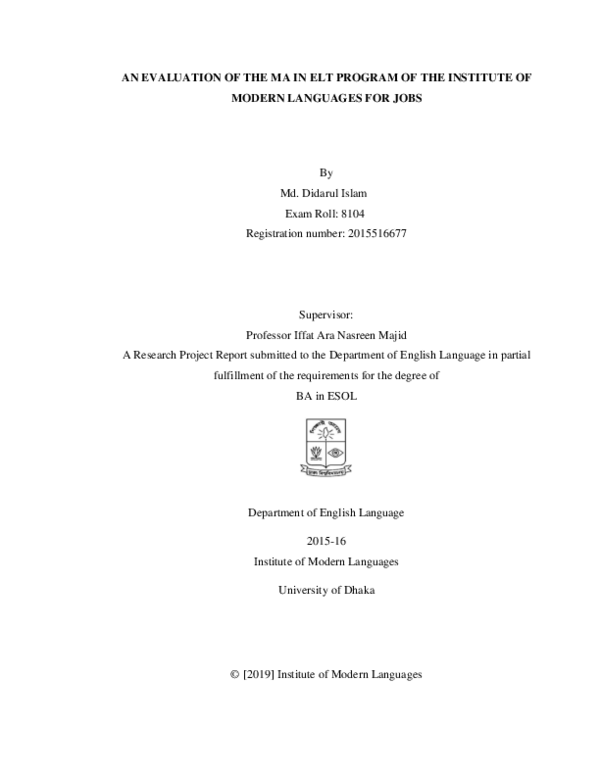 (PDF) Thesis: An Evaluation of the MA in ELT Program of the Institute ...