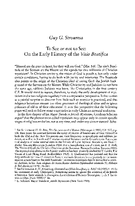 (PDF) Guy G. Stroumsa, “To See or Not to See: On the Early History of ...