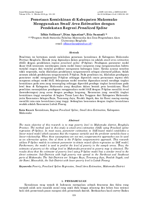 (PDF) Pemetaan Kemiskinan di Kabupaten Mukomuko Menggunakan Small Area ... (PDF) Pemetaan Kemiskinan di Kabupaten Mukomuko Menggunakan Small Area ...
