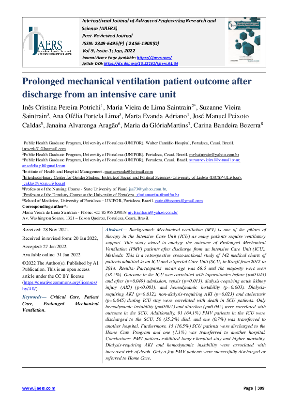 (PDF) Prolonged mechanical ventilation patient outcome after discharge ...