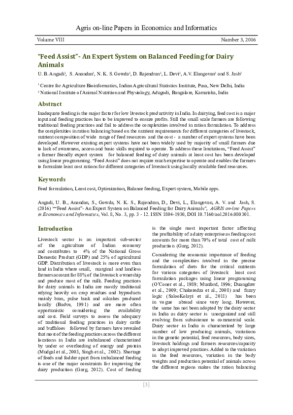 (PDF) Feed Assist"- An Expert System on Balanced Feeding for Dairy Animals