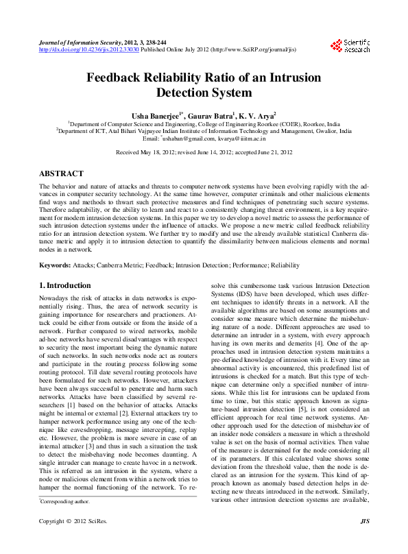(PDF) • Usha Banerjee, Gaurav Batra, K. V. Arya, “Feedback Reliability ...