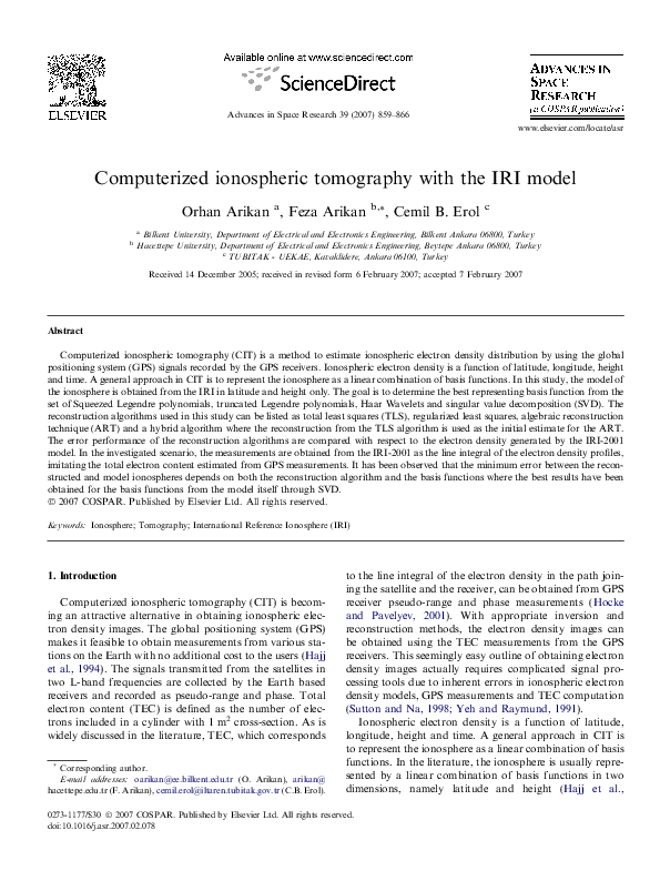(PDF) Computerized ionospheric tomography with the IRI model