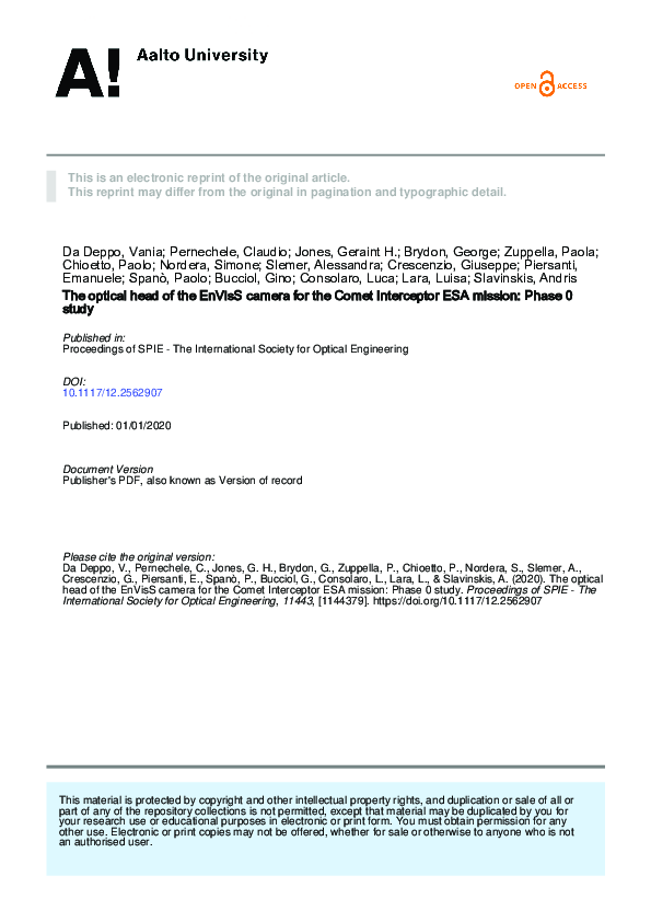(PDF) The optical head of the EnVisS camera for the Comet Interceptor ...