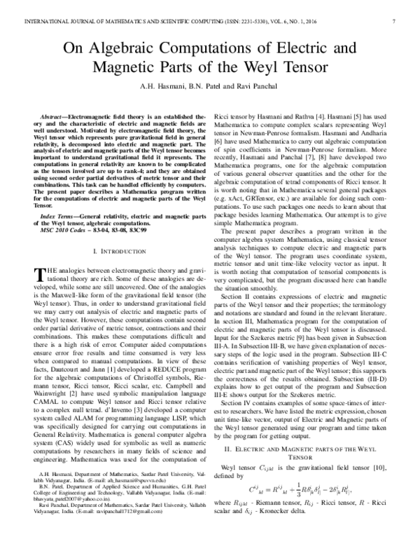 (PDF) On Algebraic Computations of Electric and Magnetic Parts of the ...
