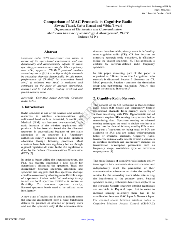 Pdf Comparison Of Mac Protocols In Cognitive Radio