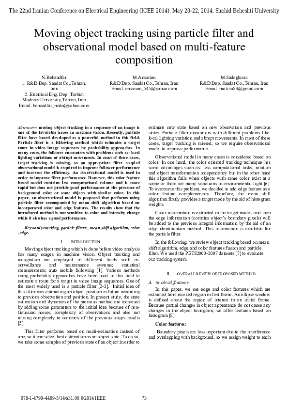 Pdf Moving Object Tracking Using Particle Filter And Observational Model Based On Multi