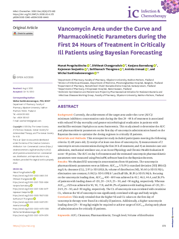 (PDF) Vancomycin Area under the Curve and Pharmacokinetic Parameters during the First 24 Hours ...