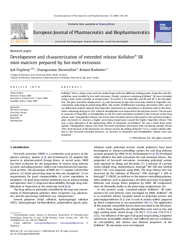 (PDF) Development and characterization of extended release Kollidon® SR ...