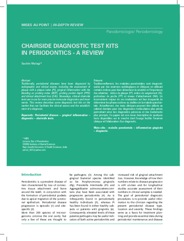 (PDF) Chairside Diagnostic Test Kits in Periodontics - a Review