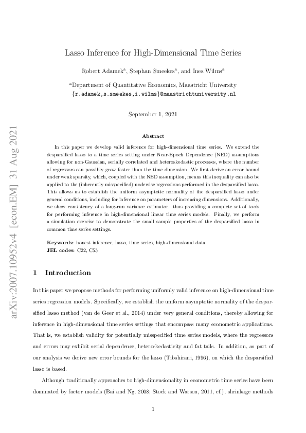 (PDF) Lasso Inference for High-Dimensional Time Series