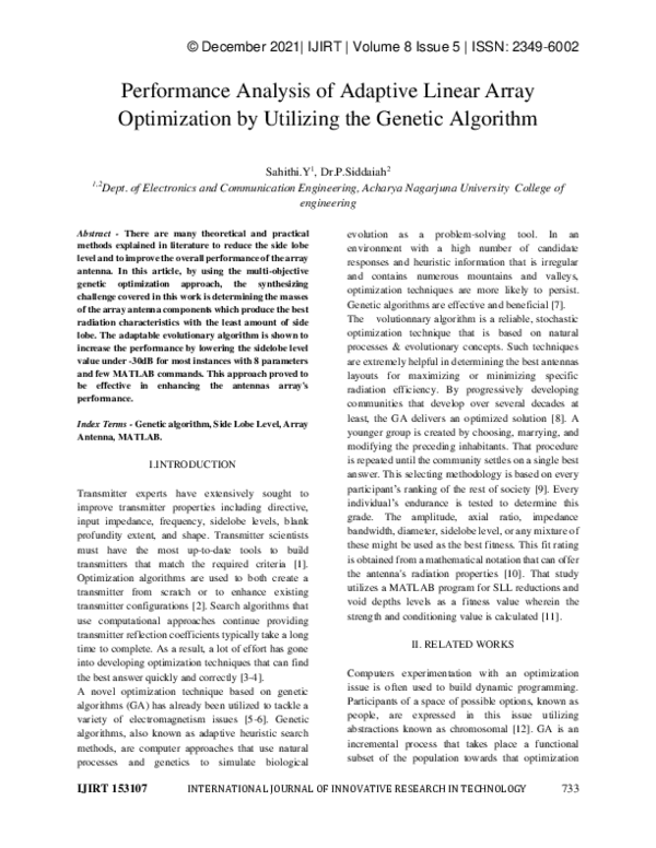 Pdf Performance Analysis Of Adaptive Linear Array Optimization By