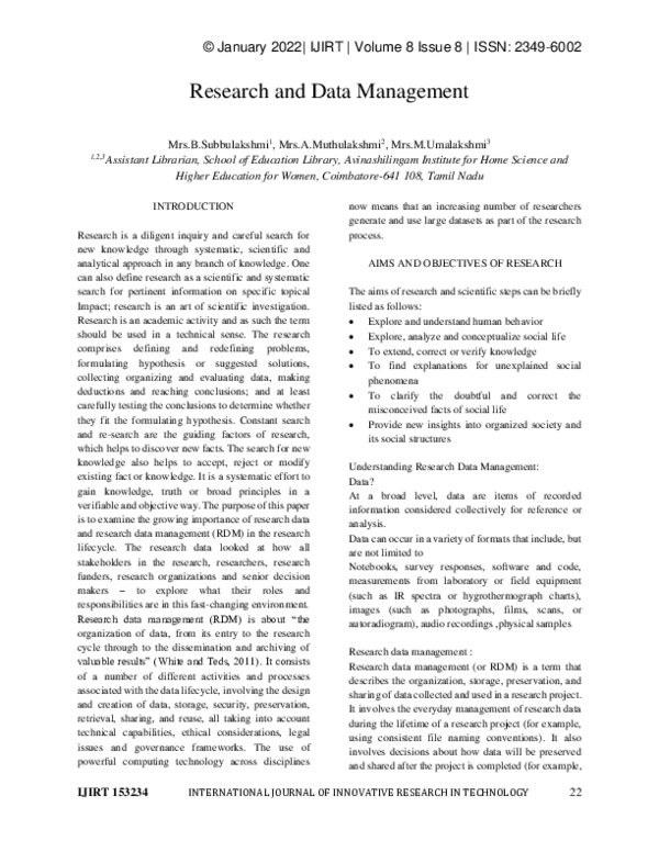 (PDF) Research and Data Management