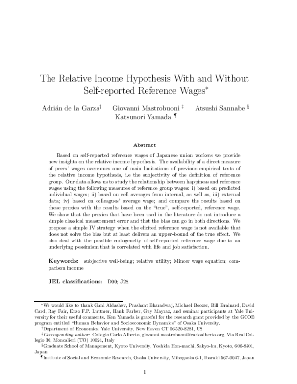 (PDF) The Relative Income Hypothesis With and Without Self-reported ...