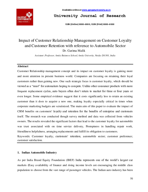 (PDF) Impact of Customer Relationship Management on Customer Loyalty ...