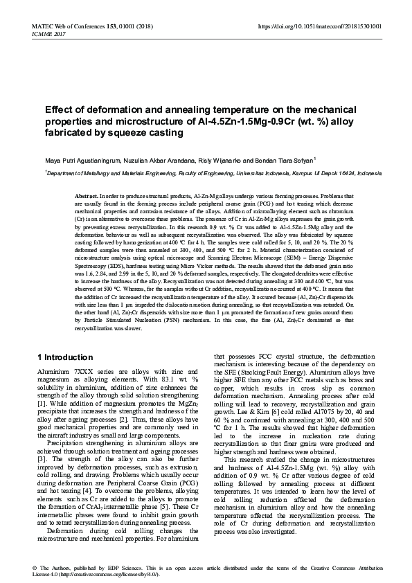 (PDF) Effect of deformation and annealing temperature on the mechanical properties and ...