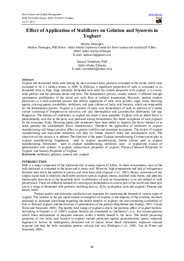 (PDF) Effect of Application of Stabilizers on Gelation and Synersis in ...